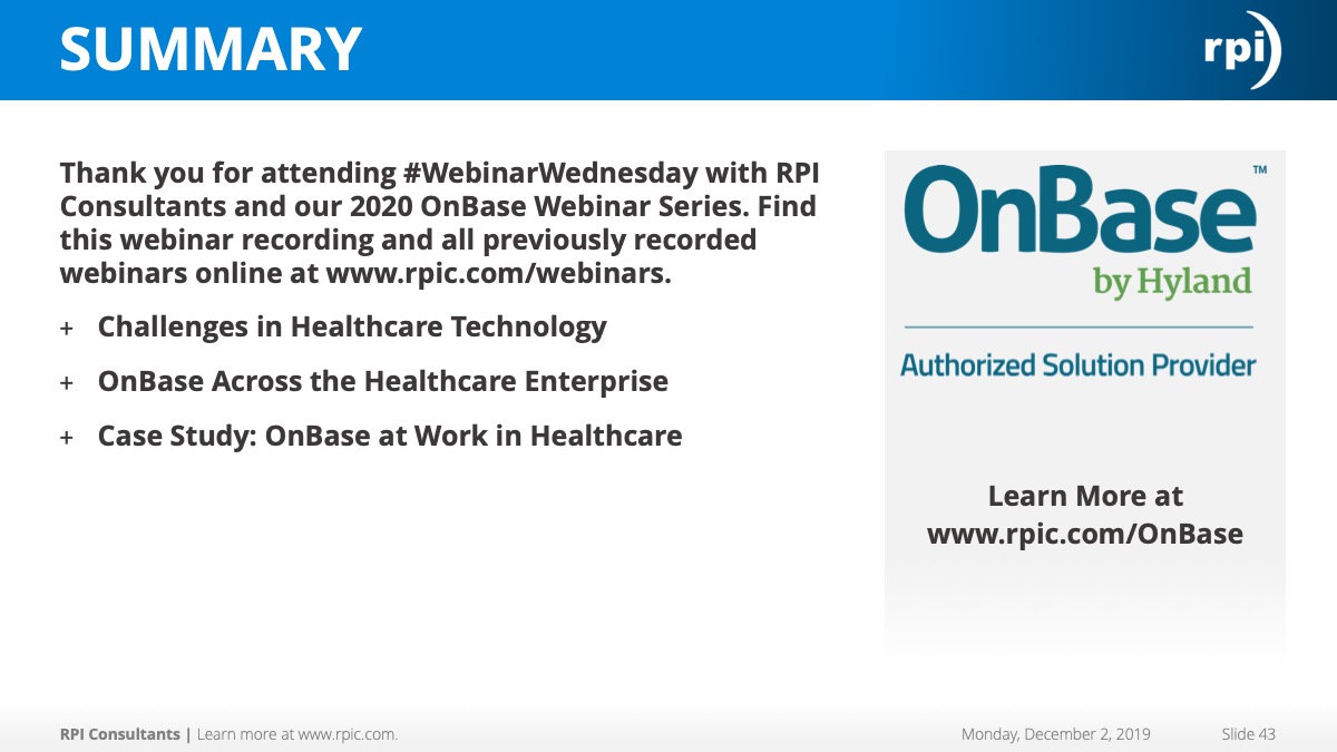 OnBase Solutions for Healthcare | RPI Consultants